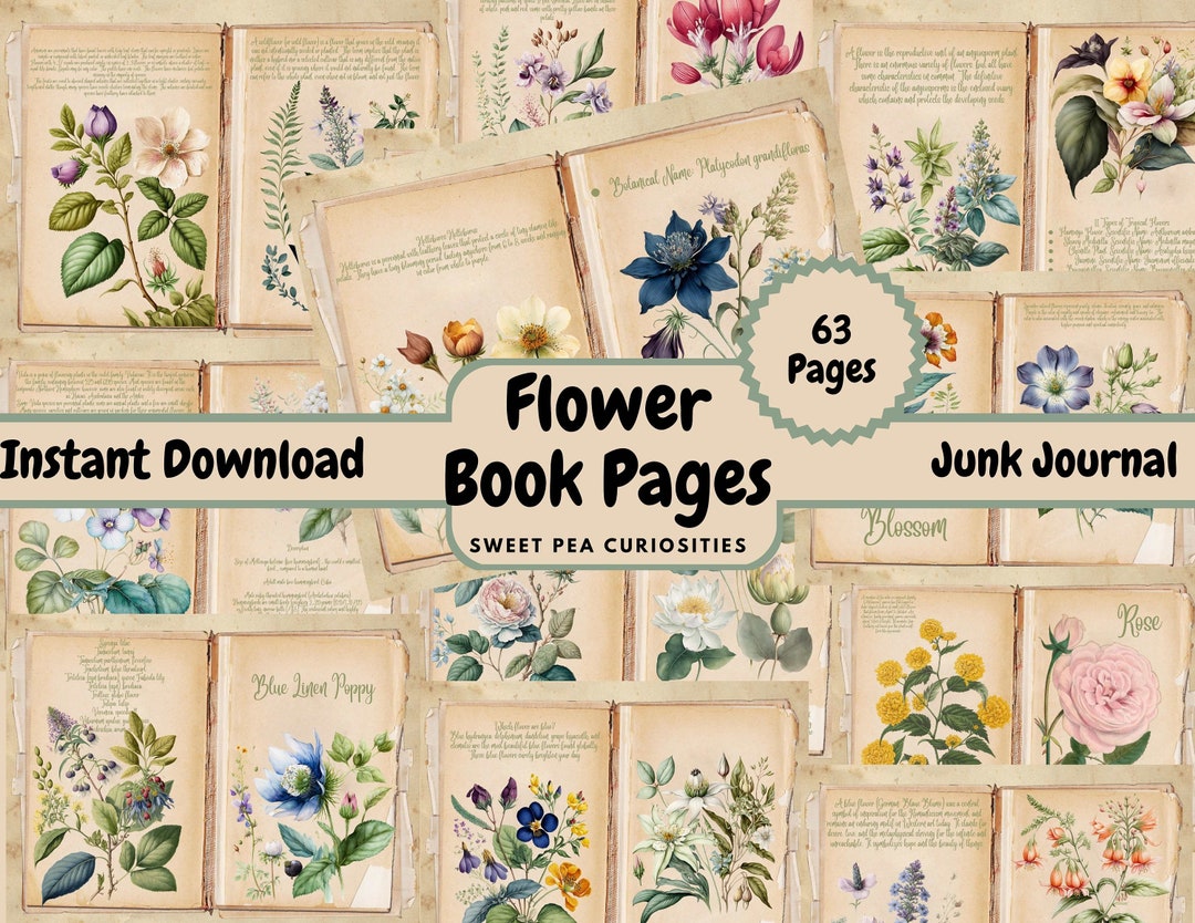 Flower Book, Digital, Download, Printable, Junk Journal, Supplies ...