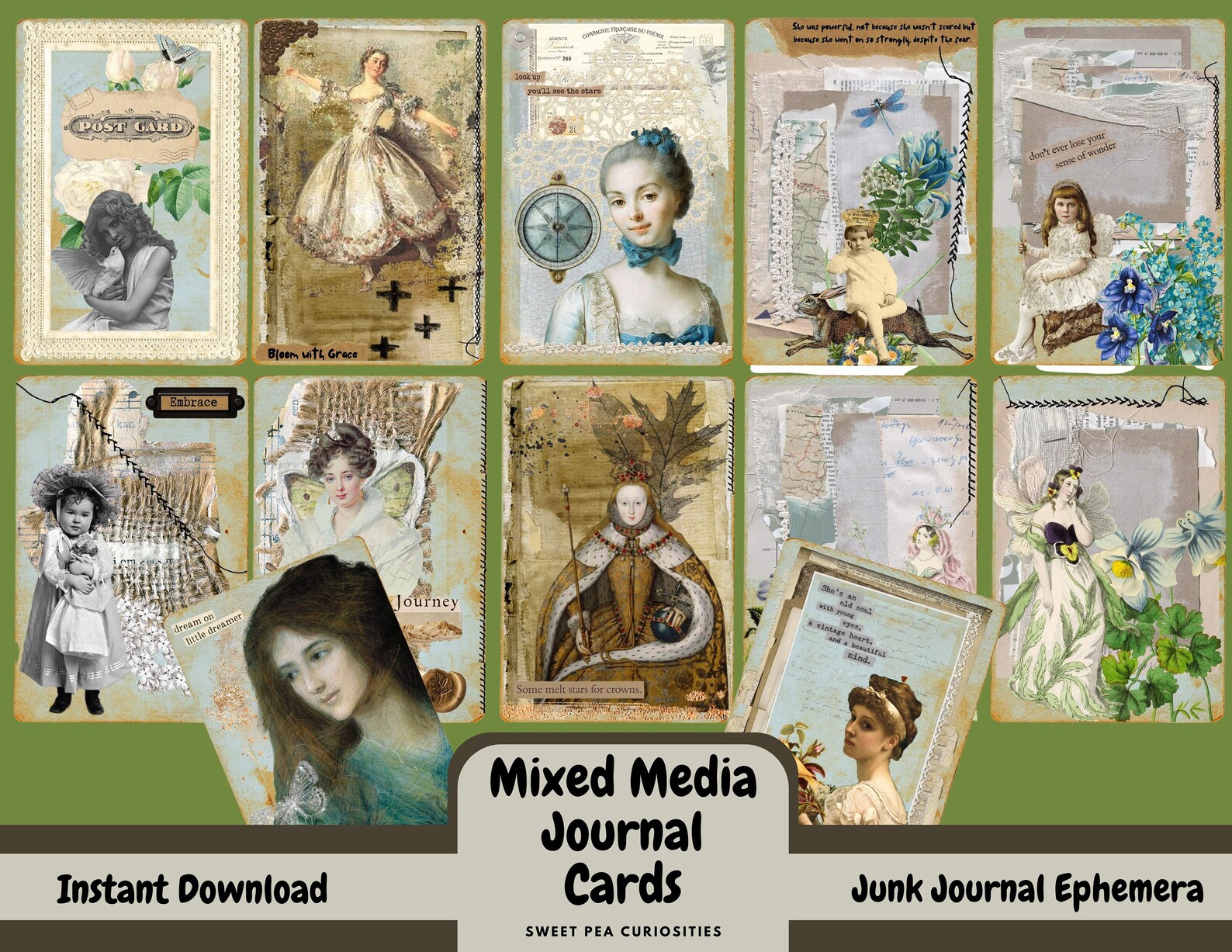 Junk Journal Cards Digital Download Printable Mixed Media - Etsy