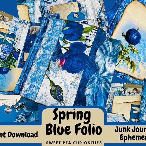 Spring Blue Folio Junk Journal Kit Ephemera Digital - Etsy