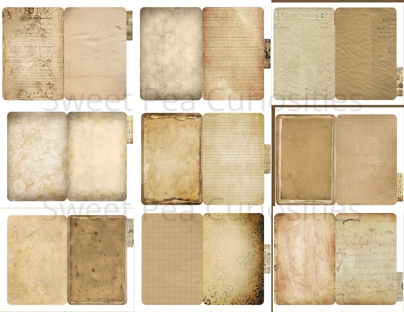 9 Vintagepaper File Folders Pockets Tags Kit Digital - Etsy