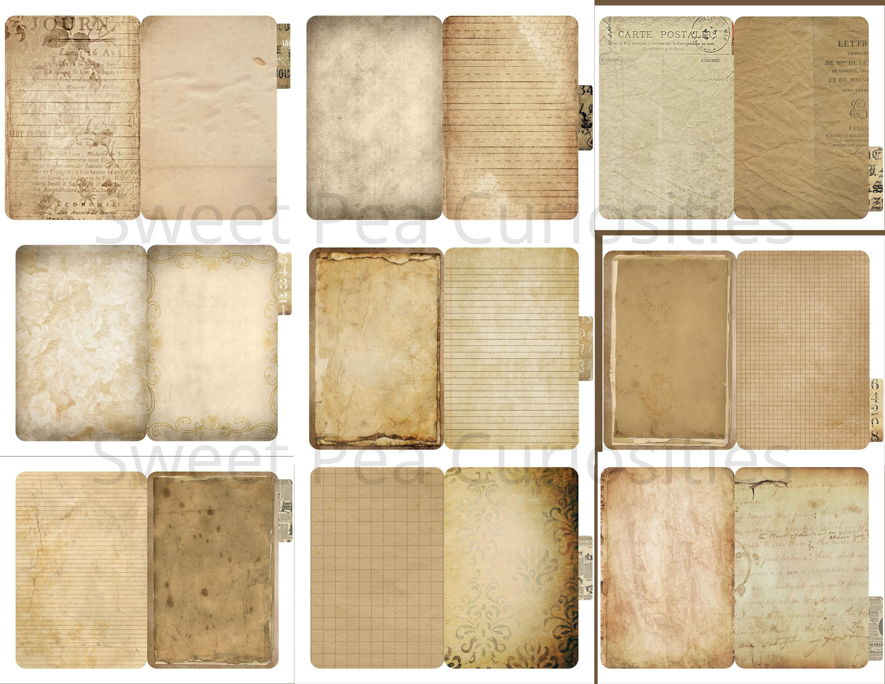 9 Vintagepaper File Folders Pockets Tags Kit Digital - Etsy