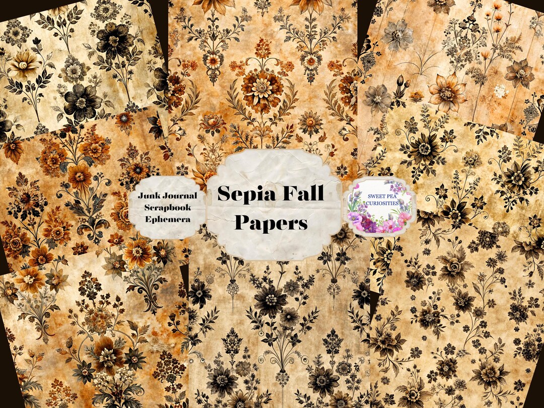 Digital, Download, Printable, Fall, Sepia, Flowers, Paper, Junk Journal ...