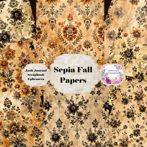 Digital, Download, Printable, Fall, Sepia, Flowers, Paper, Junk Journal ...