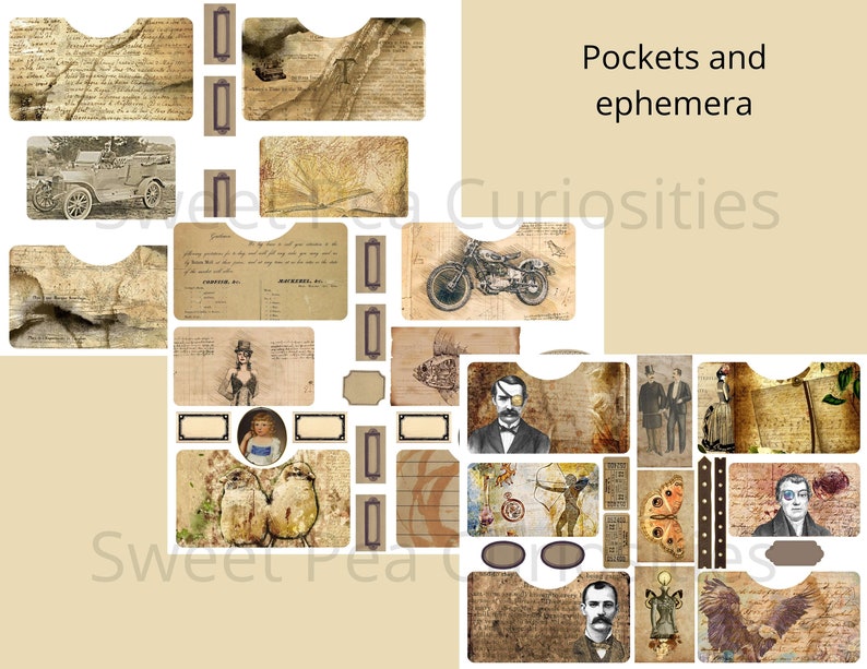 9 Vintage Sepia File Folders Paper Pockets Tags Kit - Etsy