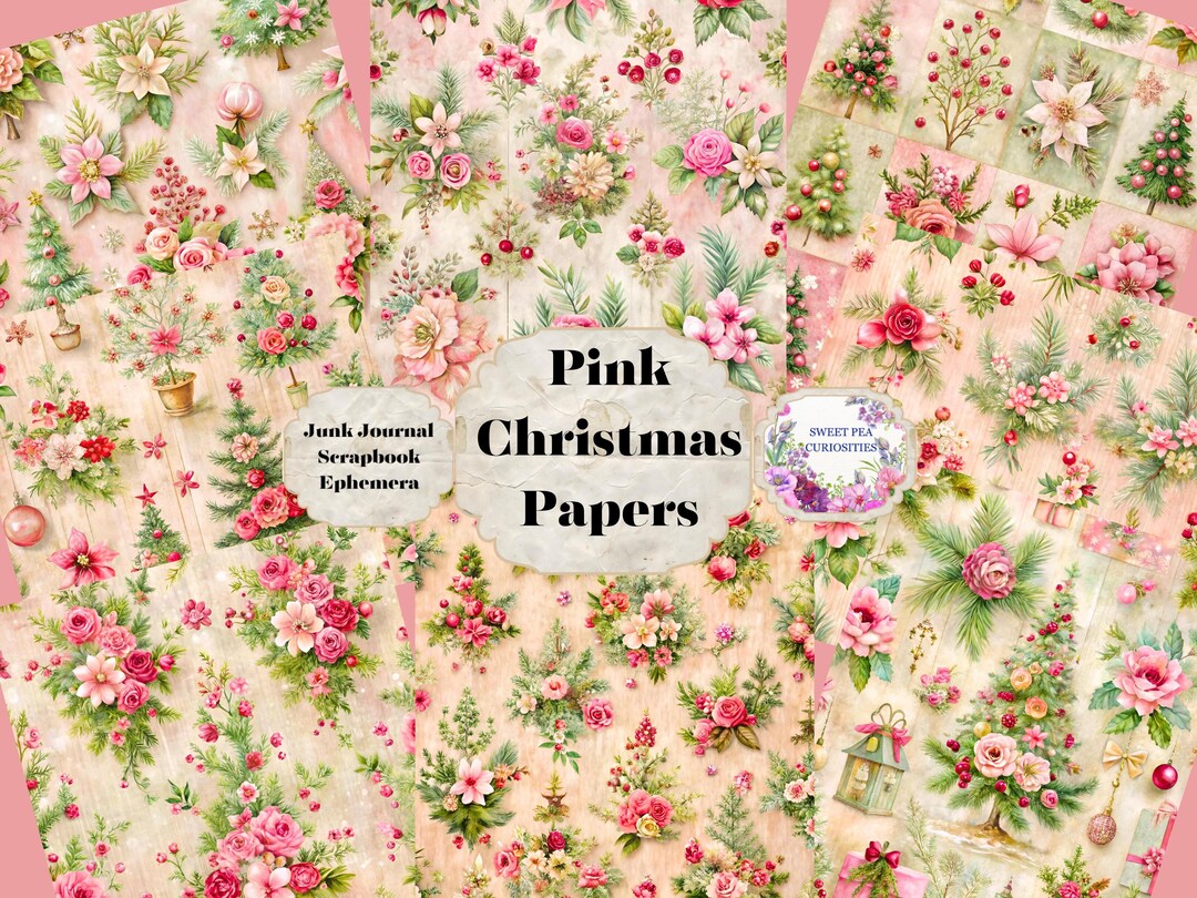 Christmas, Paper, Pink, Digital, Download, Printable, Junk Journal ...