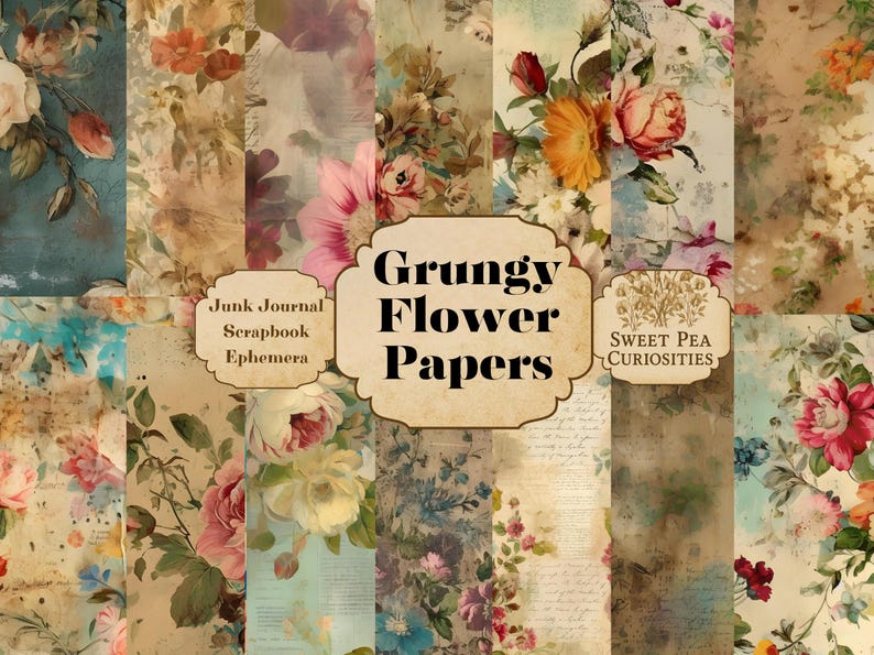 Printable, Download, Digital, Grunge, Flowers, Junk Journal, Supplies ...