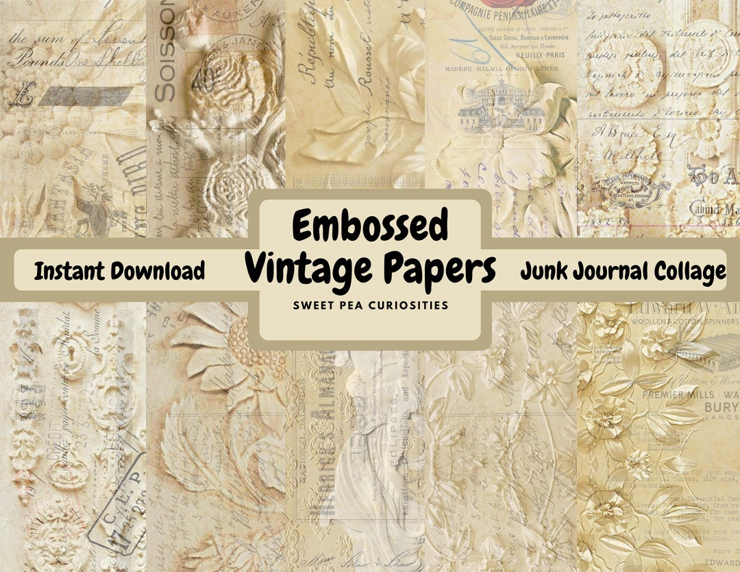 Embossed Vintage Papers, Digital, Download, Printable, Junk Journal ...