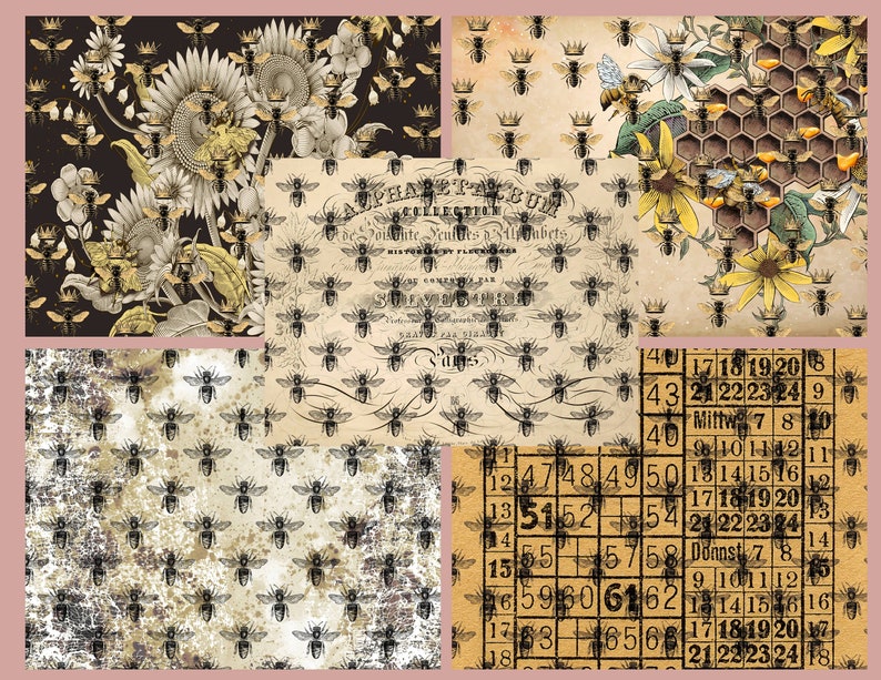Bee Collage Papers Digital Download Printable Junk - Etsy