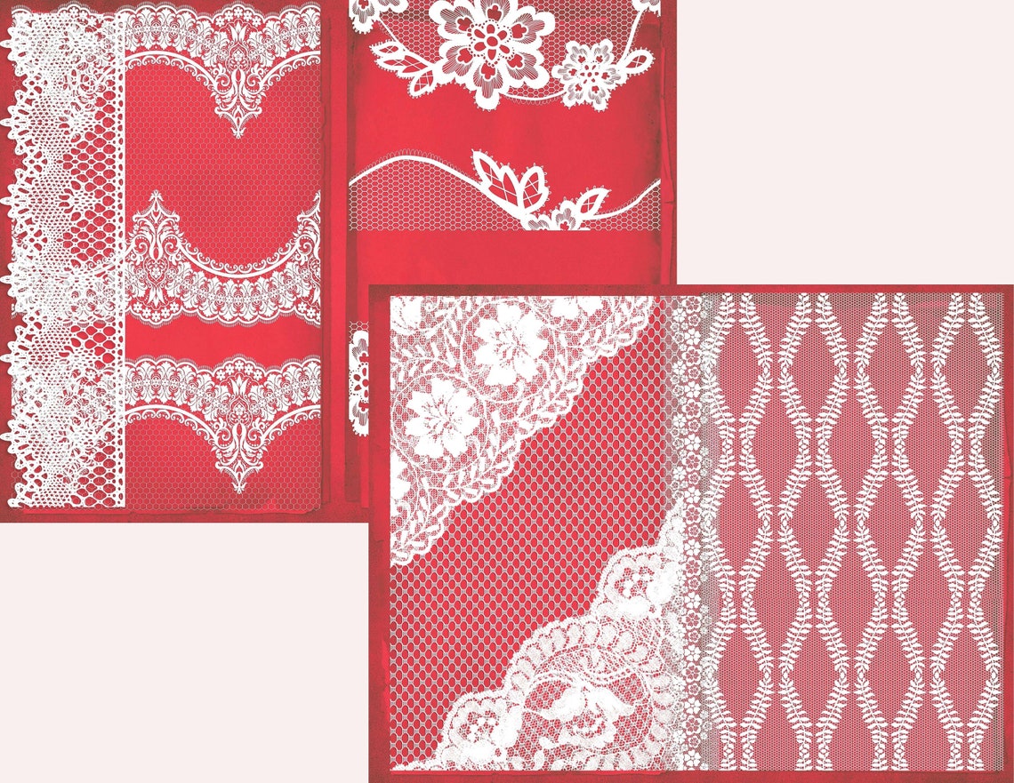 Red Lace Printable Digital Download Junk Journal Collage | Etsy