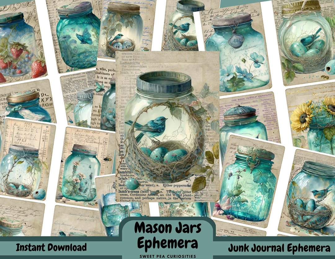 Mason Jars, Paper, Digital, Download, Printable, Cards, Junk Journal ...
