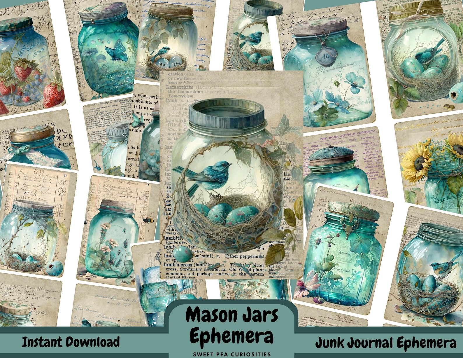 Mason Jars Paper Digital Download Printable Cards Junk - Etsy