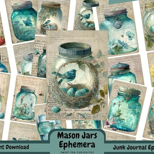 Mason Jars, Paper, Digital, Download, Printable, Cards, Junk Journal ...