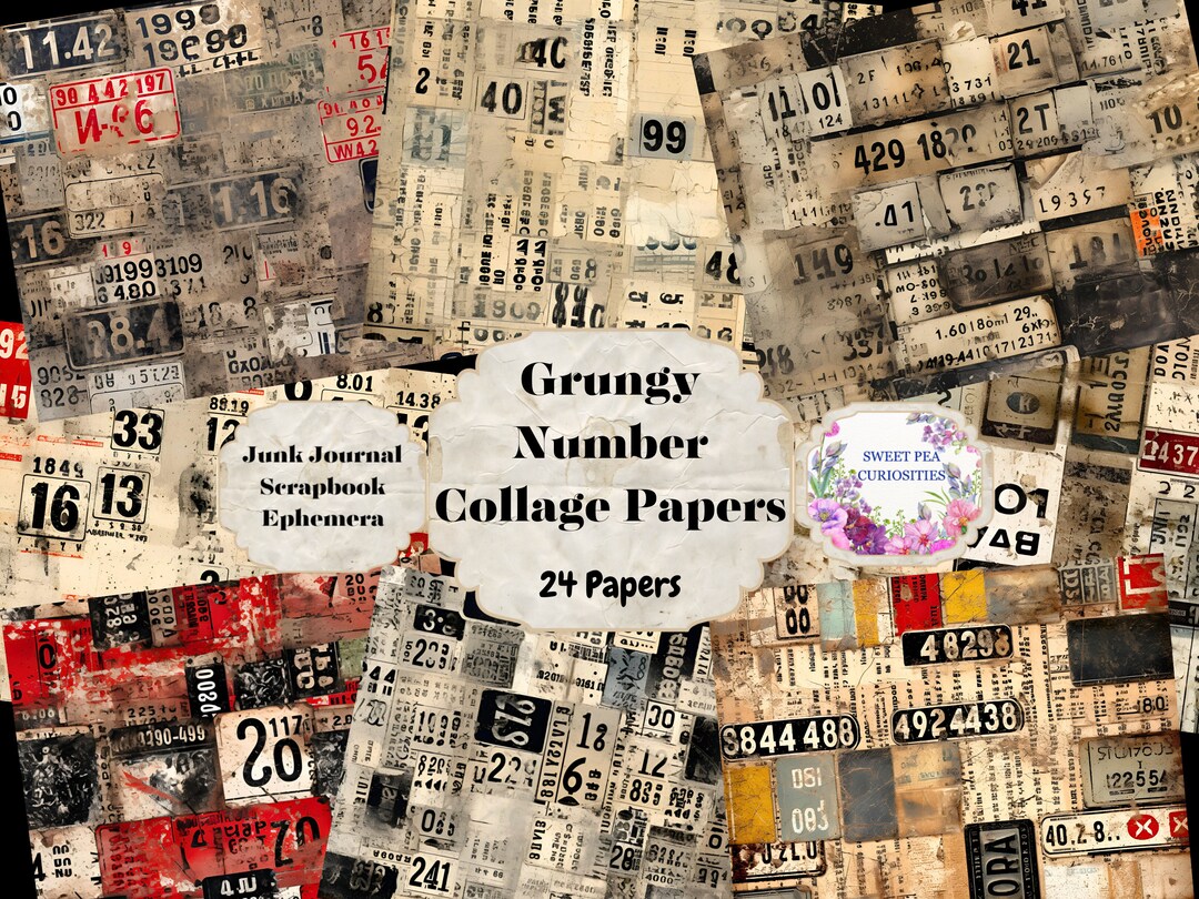 Junk Journal, Vintage, Grunge, Numbers, Printable, Digital, Download ...