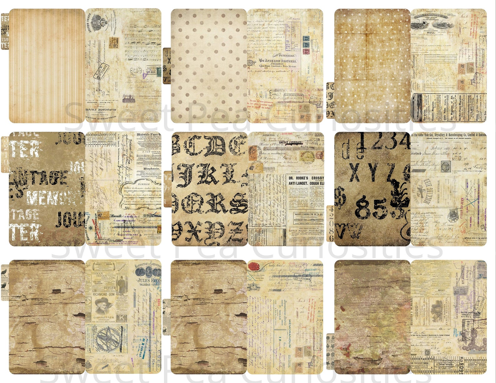 9 Vintagepaper File Folders Pockets Tags Kit Digital - Etsy