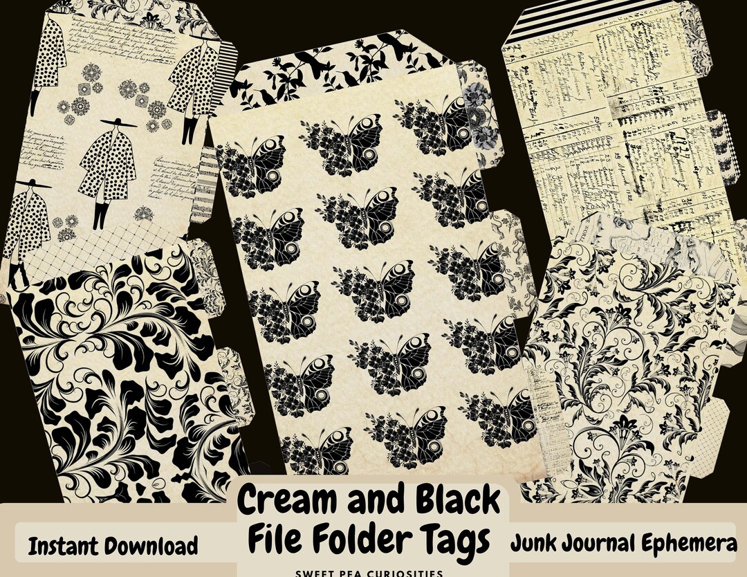 File Folder, Tags, Digital, Download, Printable, Junk Journal, Blue, Junk Journal Supplies ...