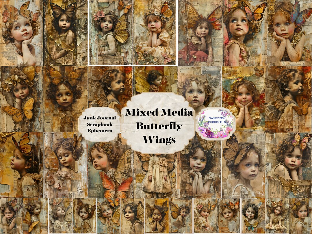 Mixed Media, Butterfly Wings, Grunge, Paper, Pockets, Digital, Download ...