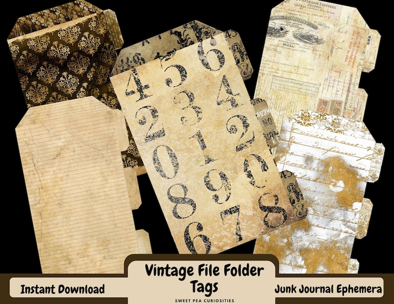 File Folder, Tags, Digital, Download, Printable, Junk Journal, Vintage ...