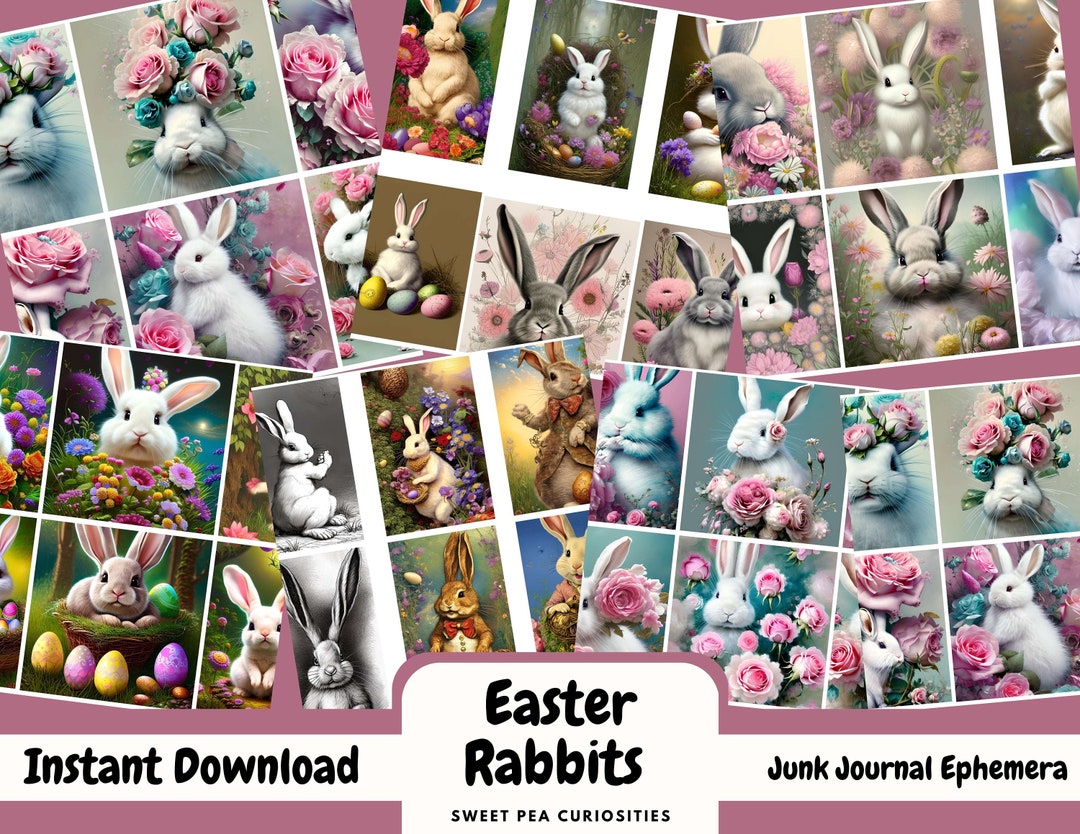 Easter, Bunnies, Digital, Download, Printable, Junk Journal Supplies ...