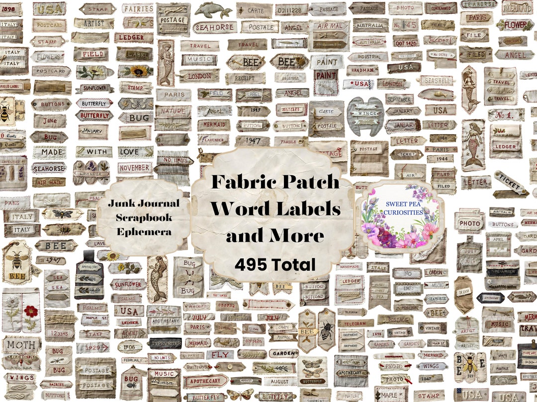 Fabric, Patch, Labels, Junk Journal, Vintage, Printable, Digital ...