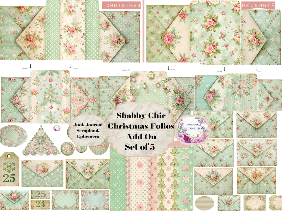 Christmas, Shabby Chic, Folio, Add On, Junk Journal, Printable, Digital ...