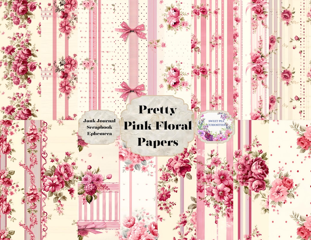 Pink Floral Paper Set, Printable Papers, Digital Junk Journal, Floral ...