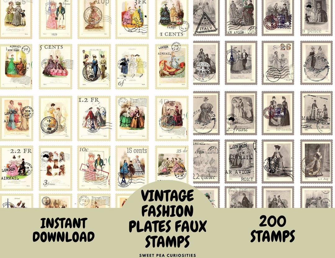 Vintage FASHION PLATES 5 Page Faux STAMPS, Shabby Chic, Ephemera ...
