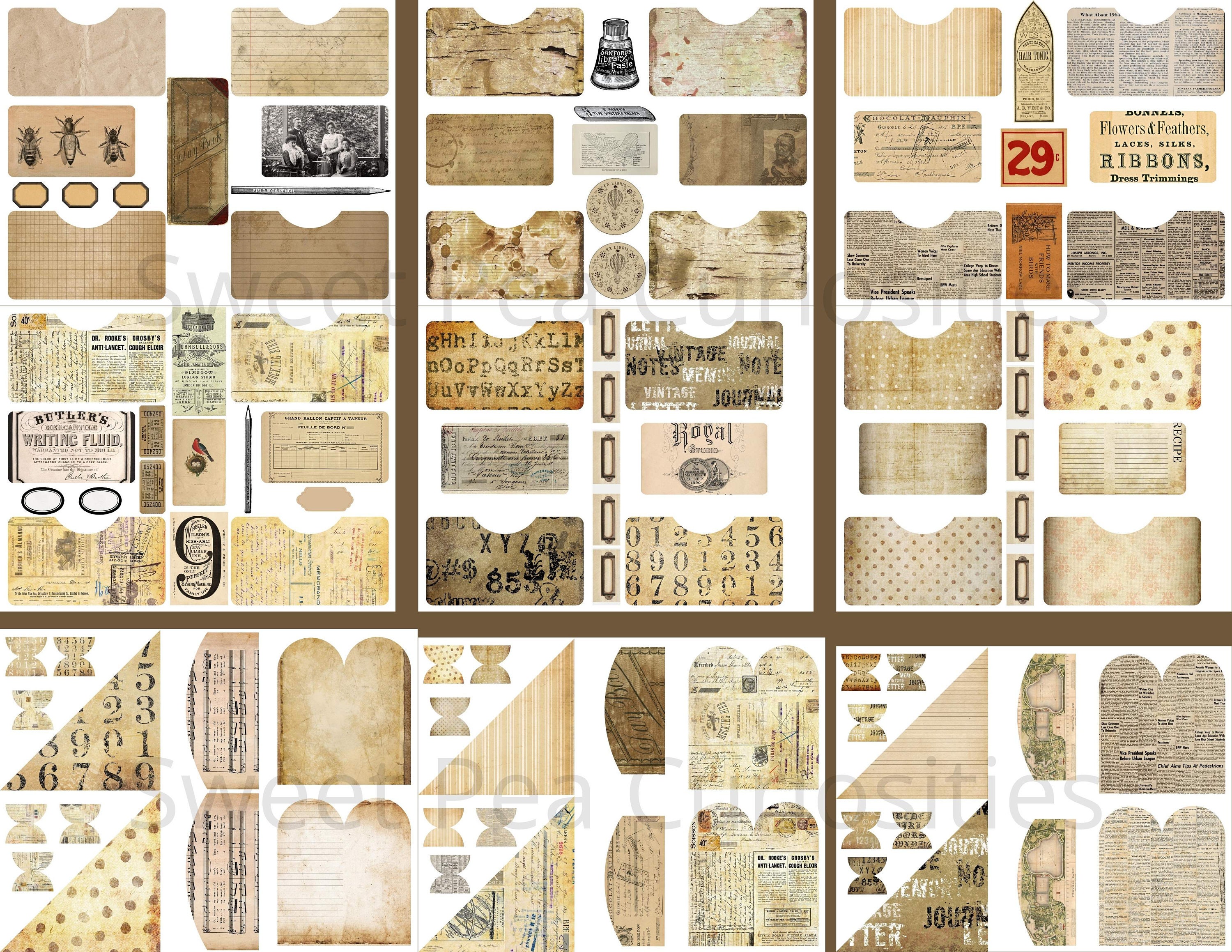 9 Vintagepaper File Folders Pockets Tags Kit Digital - Etsy