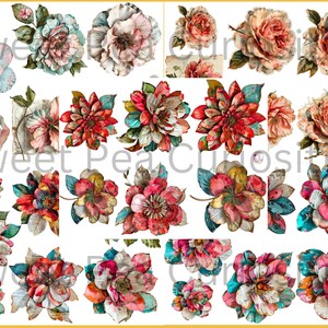 Mixed Media, Flowers, Junk Journal, Vintage, Printable, Digital ...