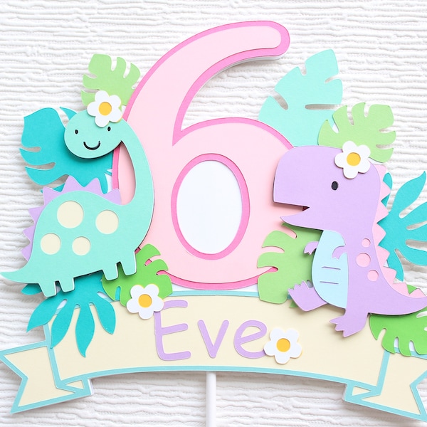 Girl Dinosaur Birthday Cake Topper - Etsy Canada