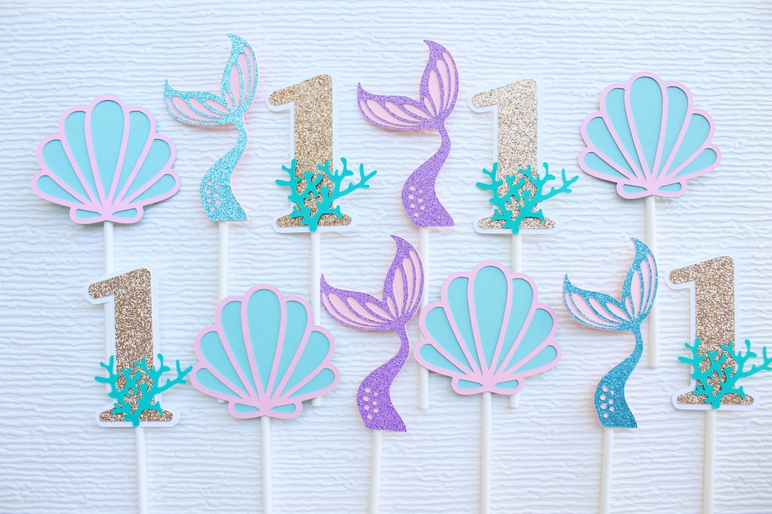 ANY AGE Mermaid Themed Paper Cupcake Toppers - Etsy