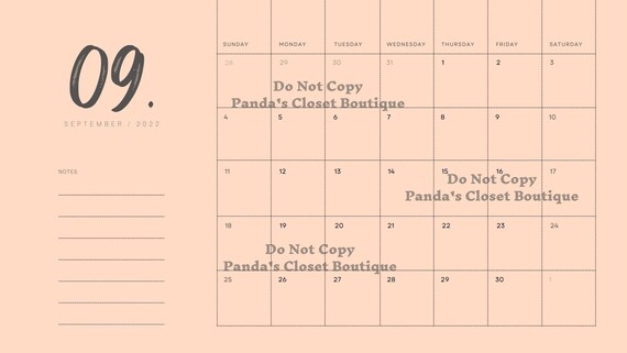 September 2022 Calendar Minimal Calendar Blush Pink - Etsy