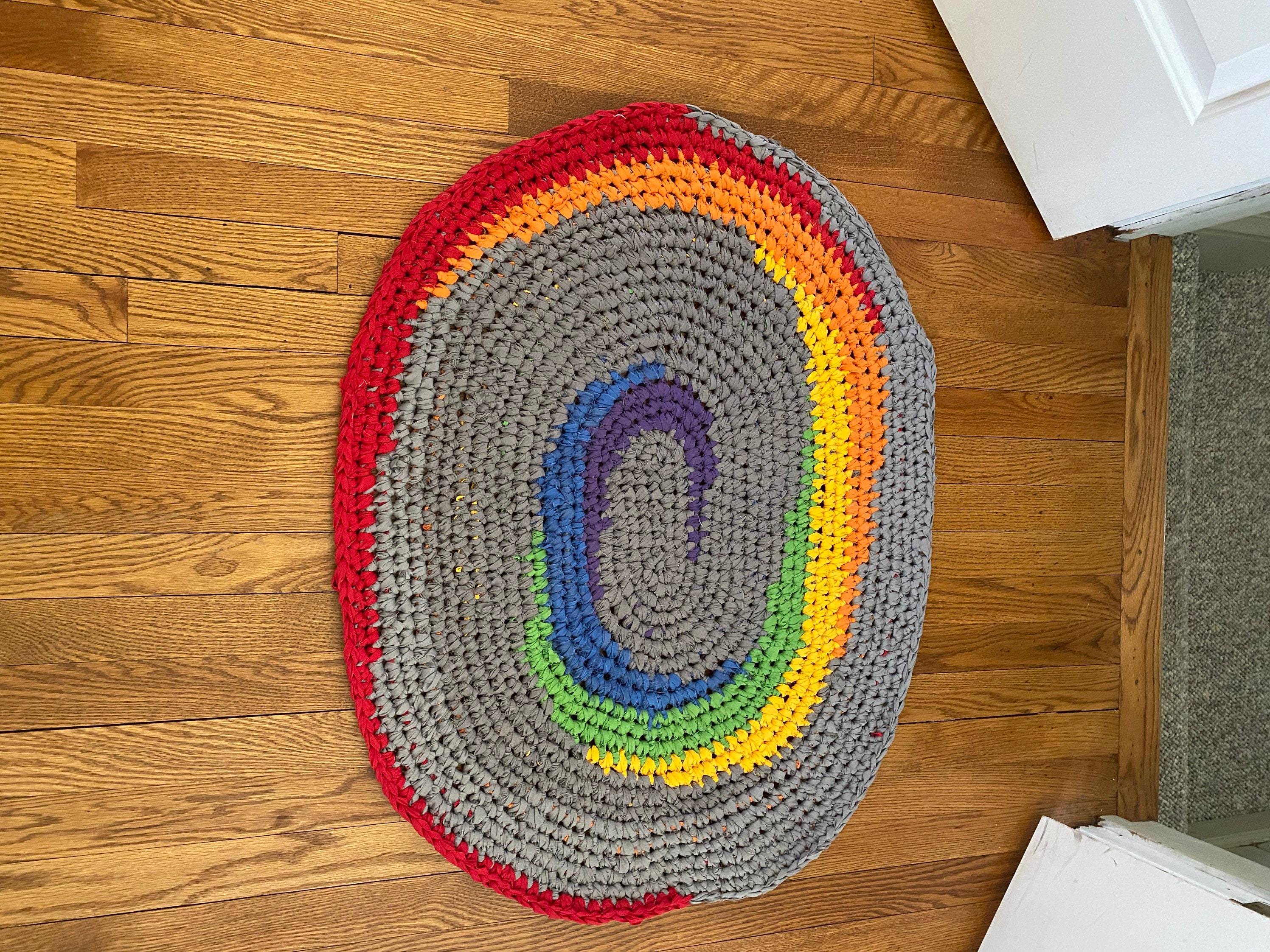 Cotton Rainbow Oval Rag Rug Handmade With Recycled Linens. Sustainable ...