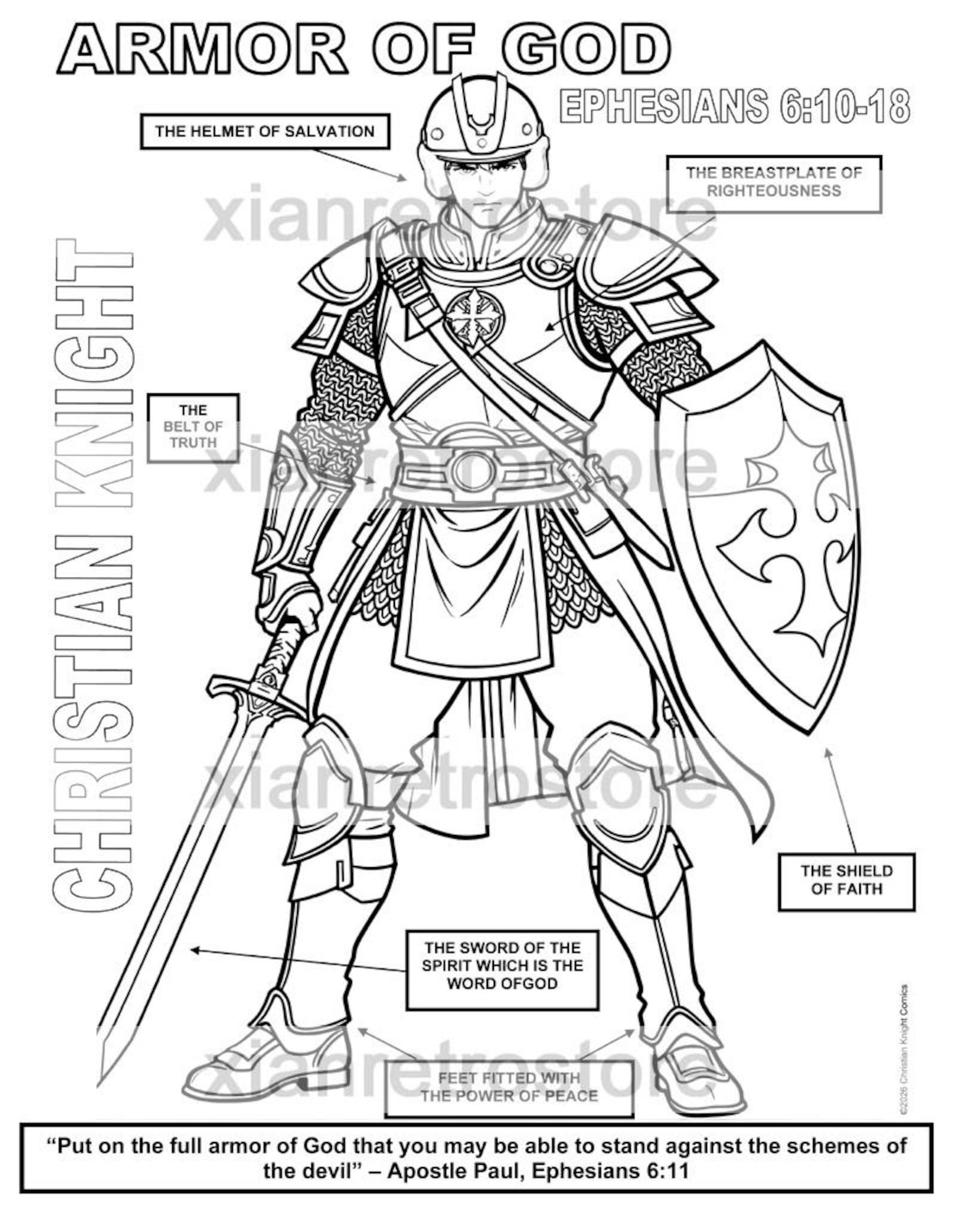Armor of God #2 Coloring Page - Christian Knight - Ephesians 6 ...