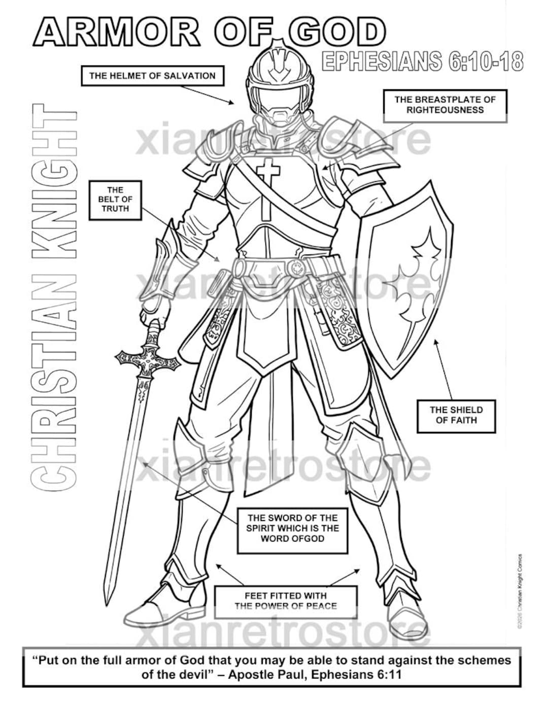 Armor of God #5 Coloring Page - Christian Knight - Ephesians 6 ...