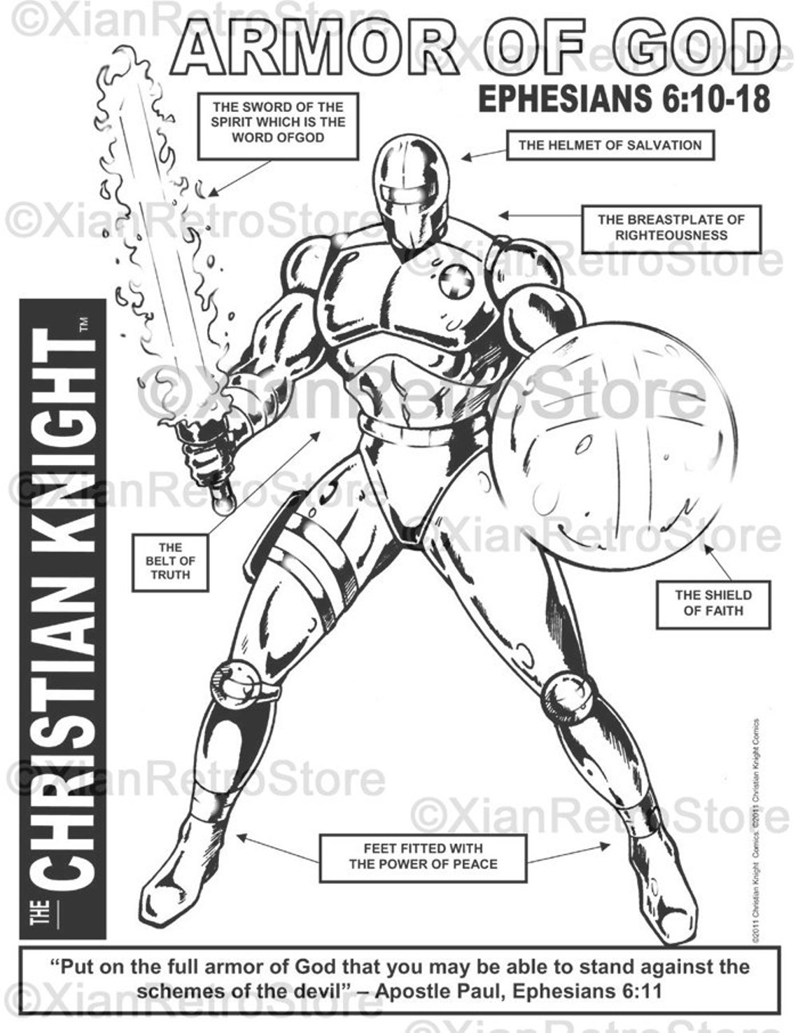The Christian Knight the Armor of God Printable Coloring - Etsy