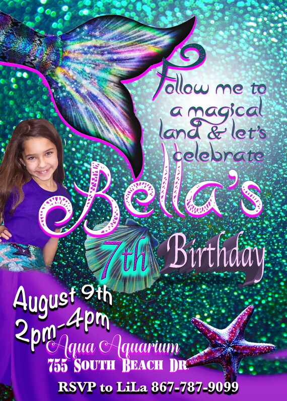 Mermaid Invite With or Without Photo includes Back Design and | Etsy