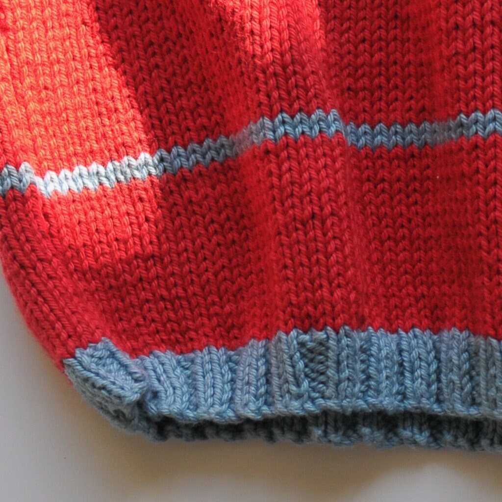 Cotton hand-knitted button-necked jersey in red with sky | Etsy