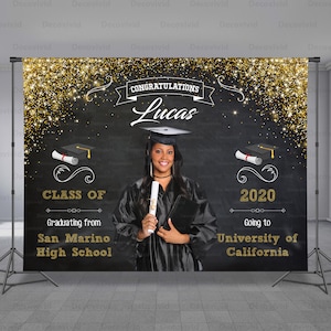 Sparkle Graduation Party Backdrop, Add Your Photo, Chalkboard ...