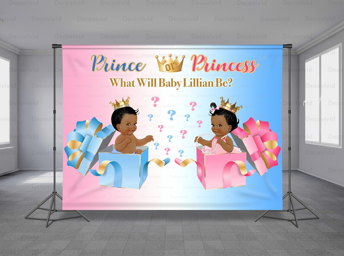 Prince or Princess, Gender Reveal Backdrop, Pink Blue Royal, Boy or ...