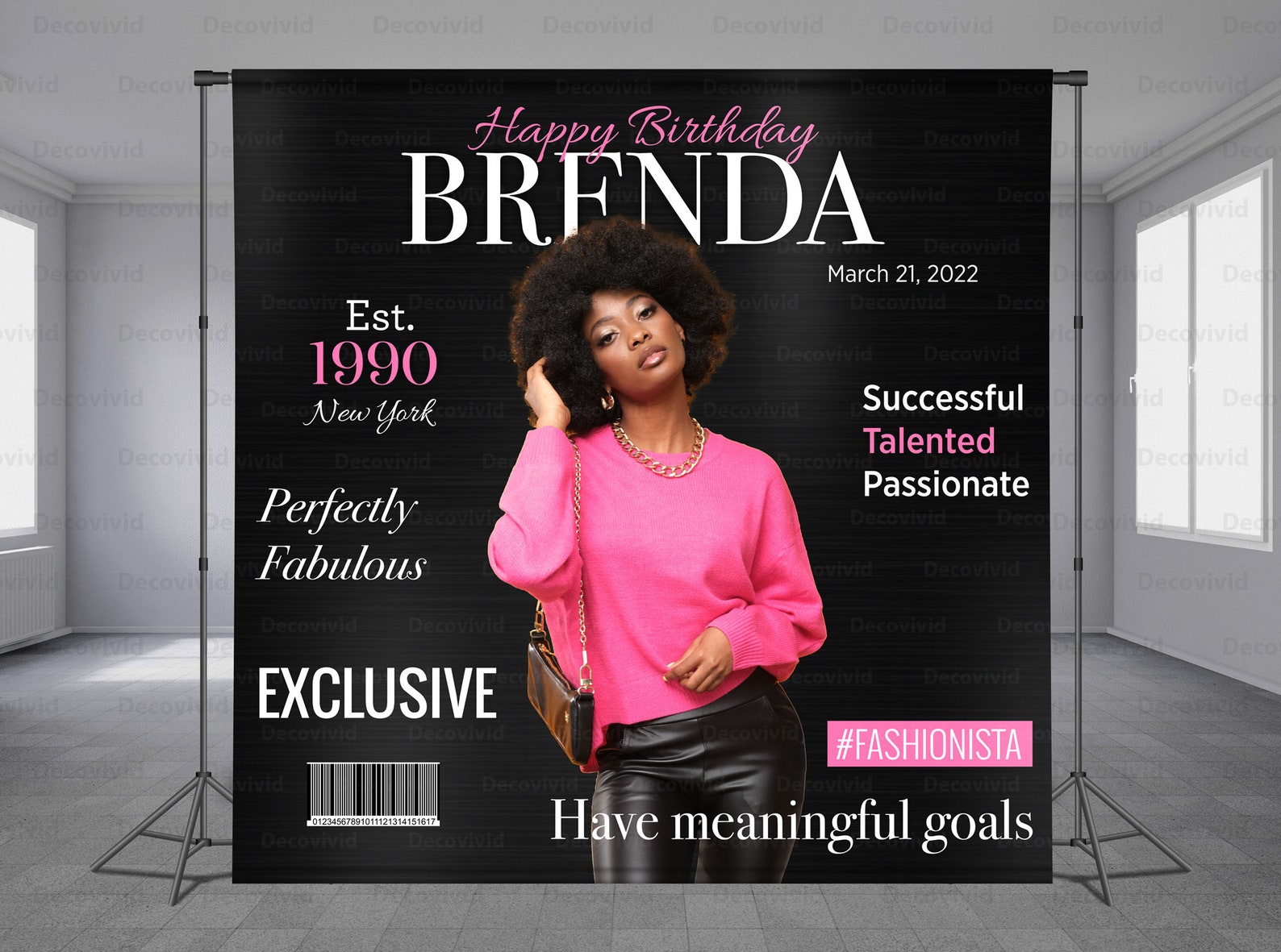 Magazine Cover Birthday Backdrop, Black Background, Customized Theme ...