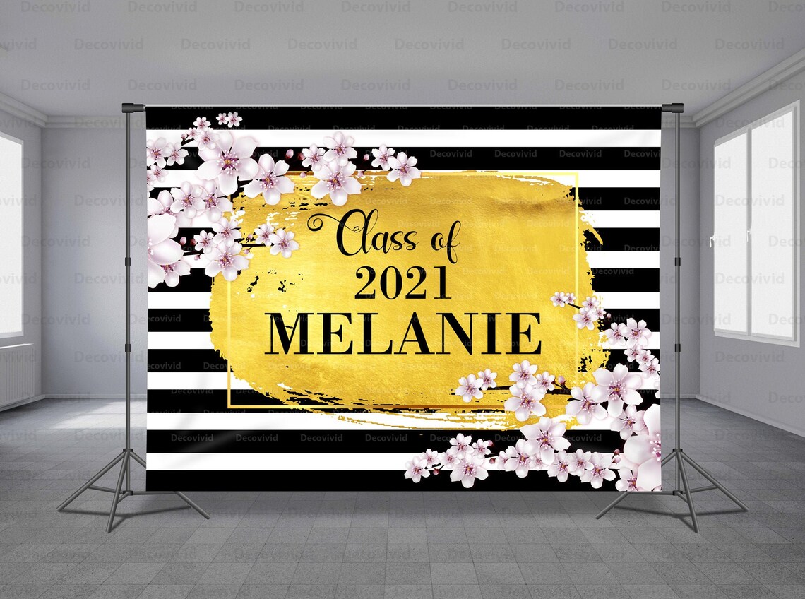 Gold Graduation Party Backdrop Add Your Photo School - Etsy