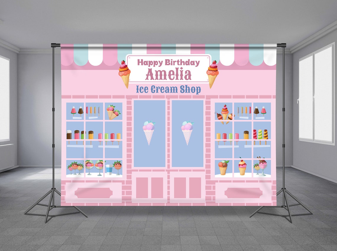 Ice Cream Shop Birthday Backdrop Girl Theme Store Front - Etsy
