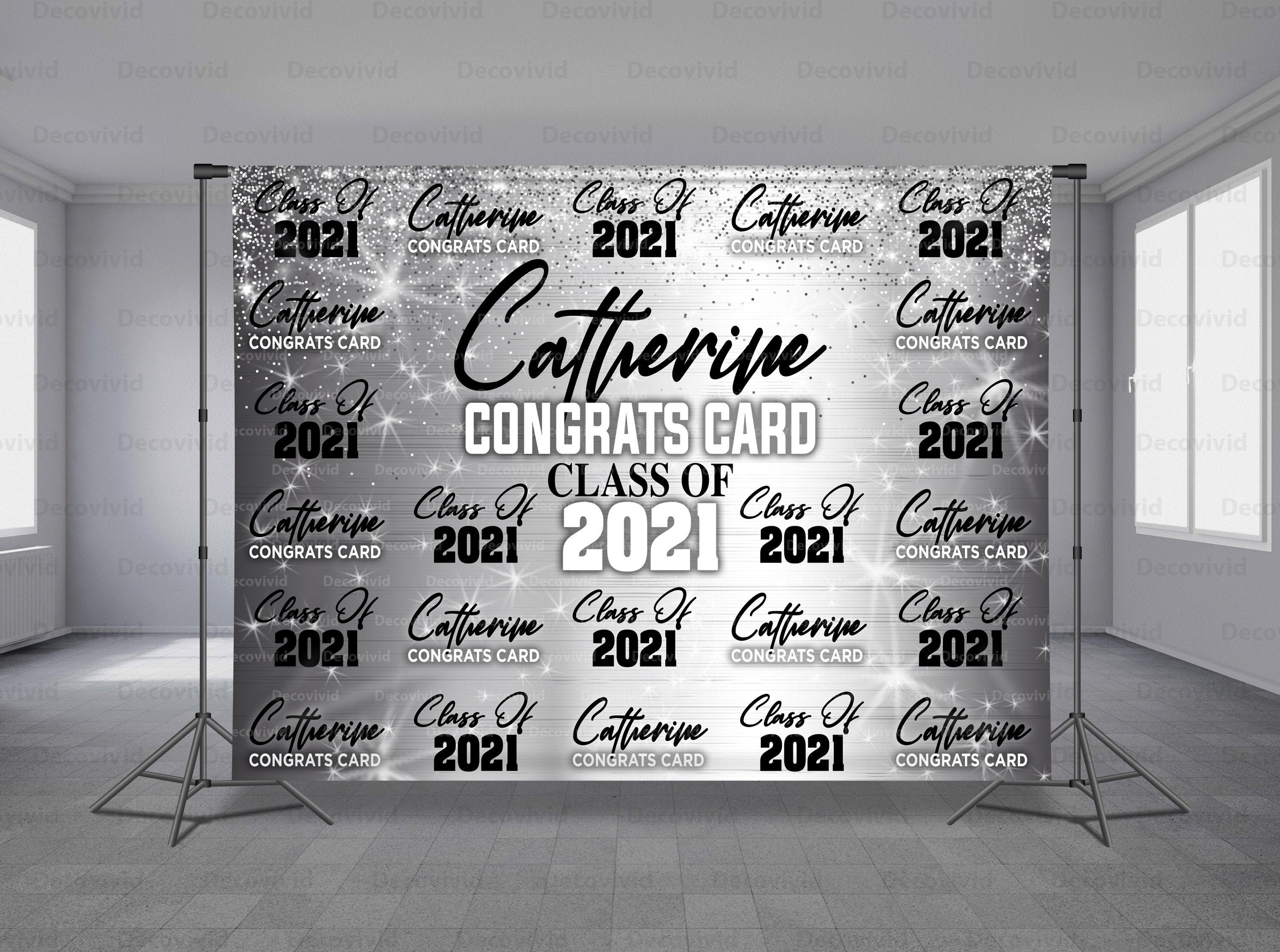 Graduation Backdrop, Silver Metal Background, Add Personal Photo, Prom ...