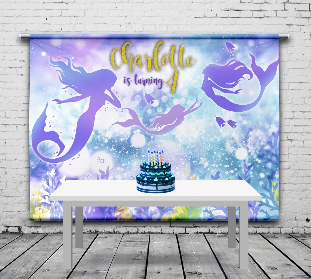 Mermaid Birthday Backdrop, Little Mermaid Personalized Banner, Ariel ...