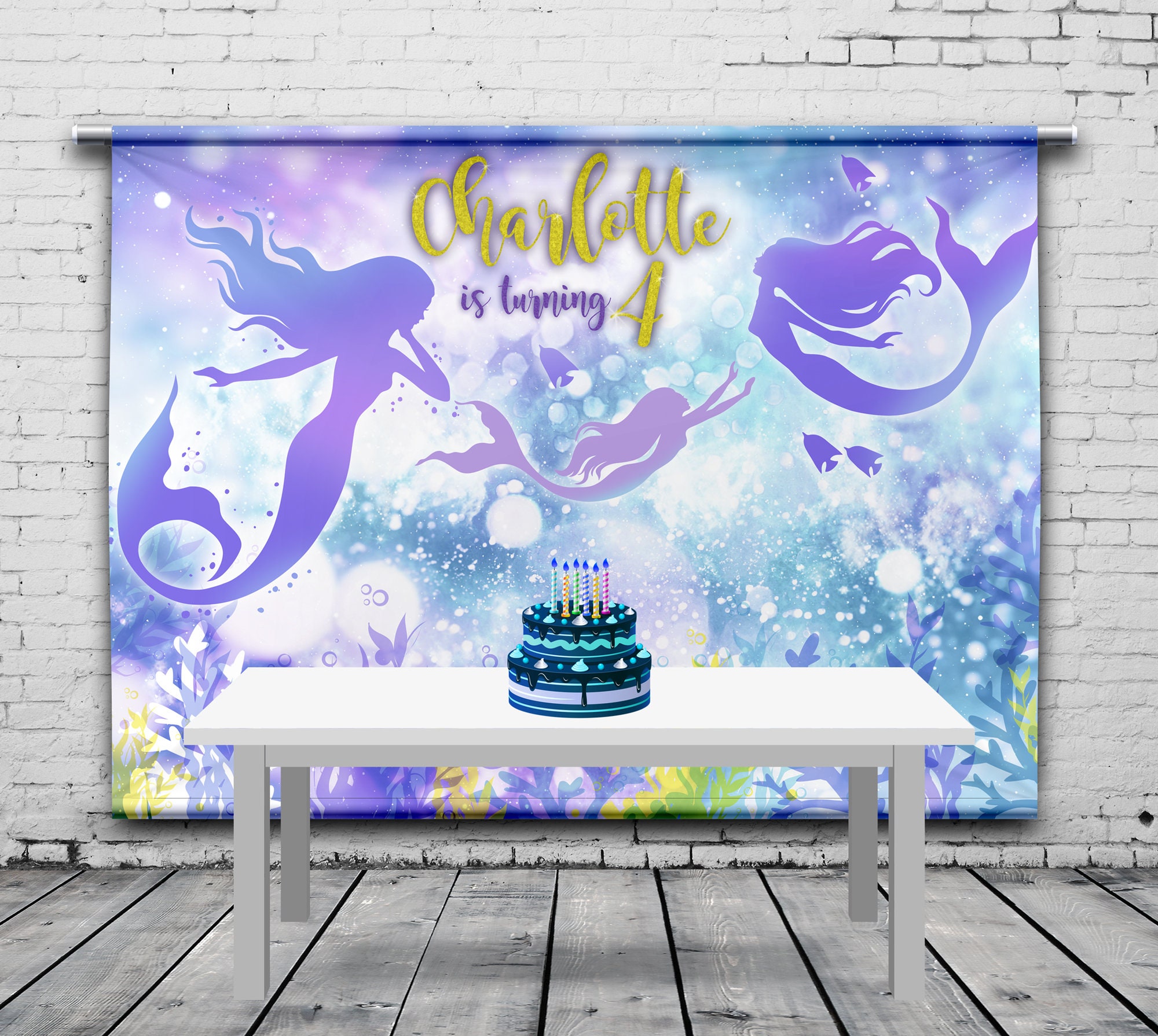 Party Supplies Digital File Little Mermaid Birthday Backdrop Little ...