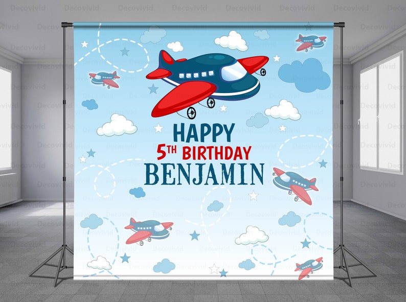Airplane Birthday Backdrop, Boy Theme, Welcome Sign, Personalized ...