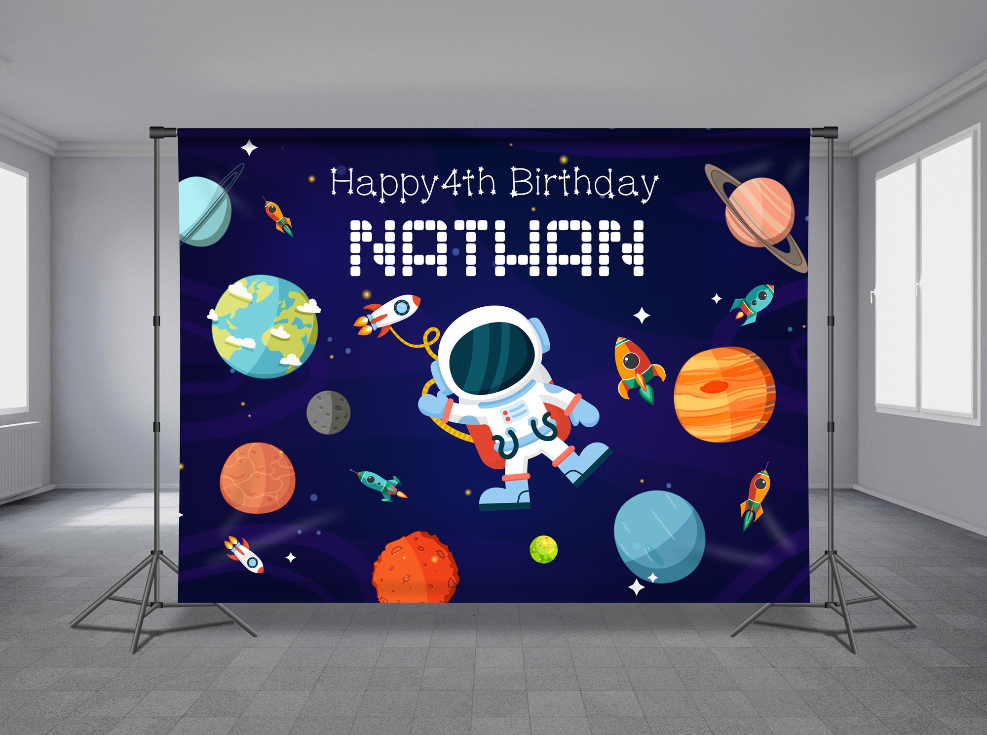 Space Birthday Backdrop Editable Astronaut Background - Etsy