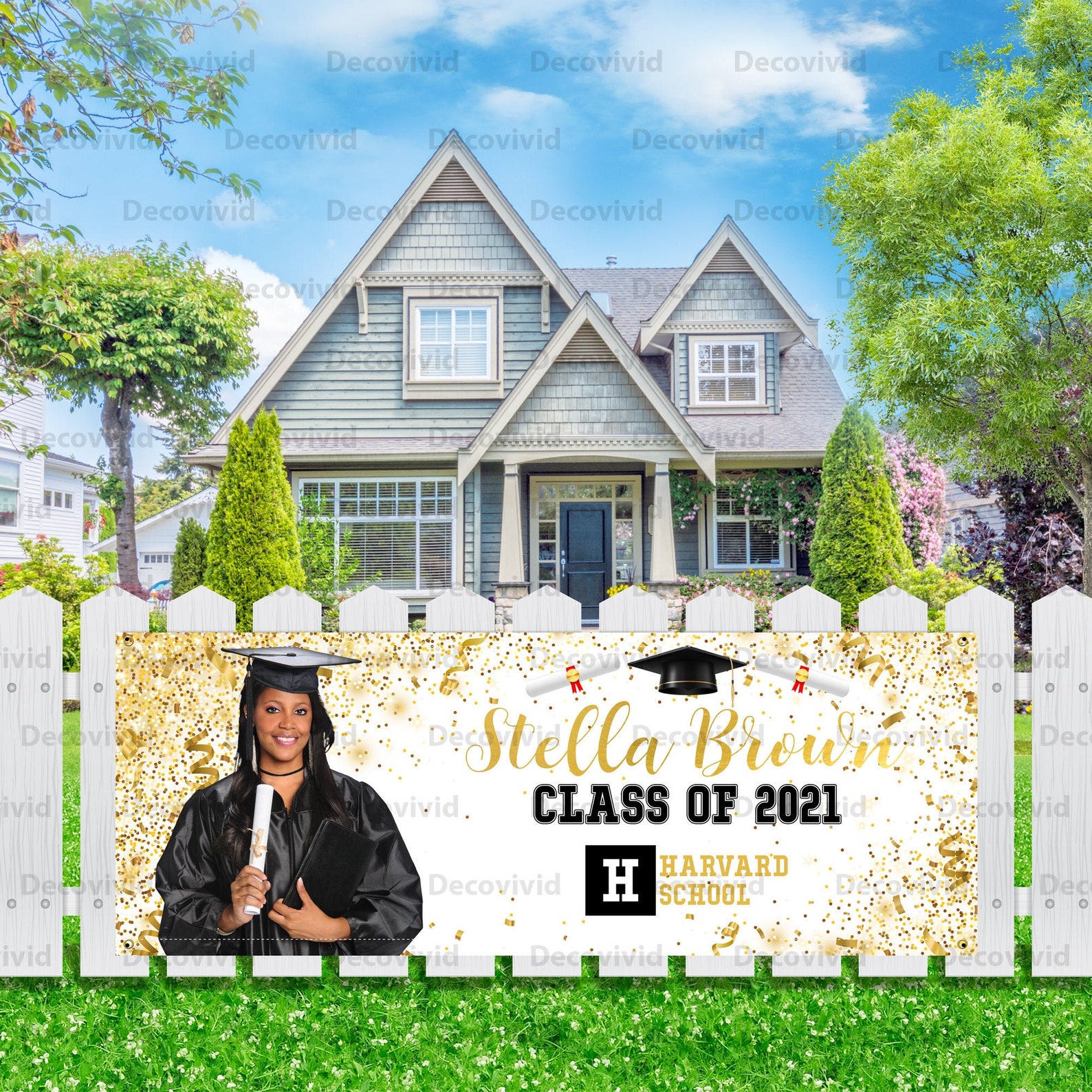 Graduation Party, Fence Banner, Add Your Photo, Outdoor Birthday ...