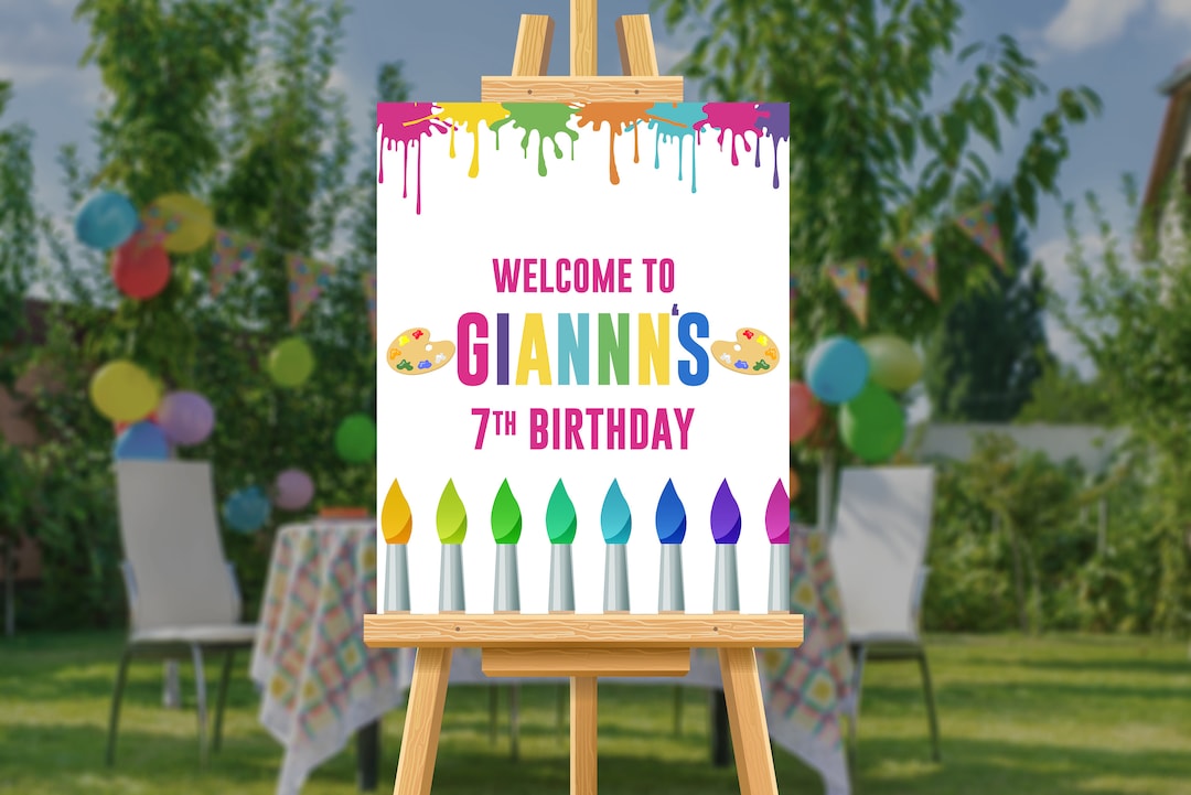 Painting Birthday Welcome Sign, Colorful, Paintbrush, Color Palette ...