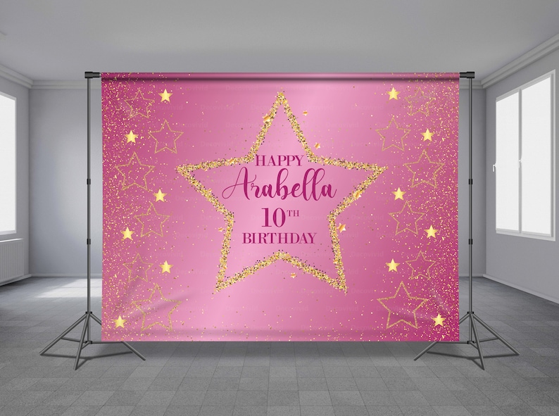 Gold Glitter Big Star Backdrop Pink Background Birthday | Etsy